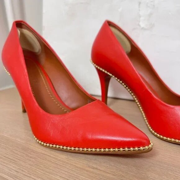 Coach | Shoes | Coach Parker Pumps Red With Gold Studding | Poshmark